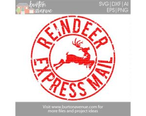 Grunge Reindeer Express Mail Stamp Cut File - Burton Avenue